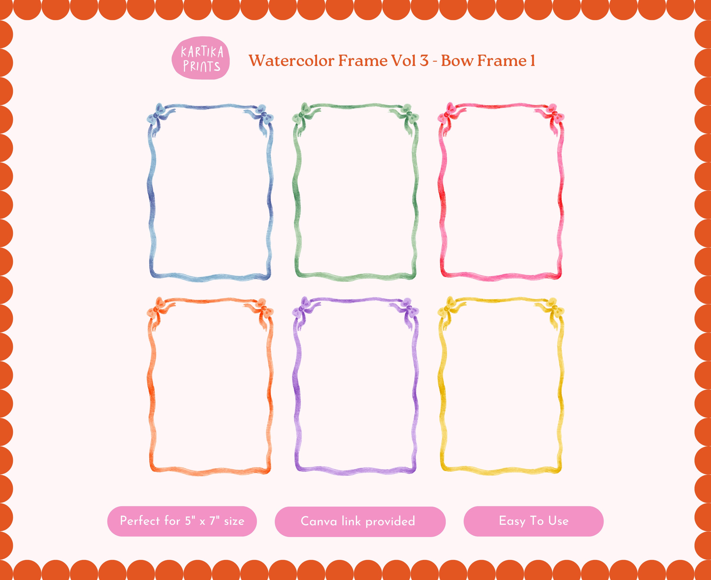 Hand Drawn Bow Border Frame Illustration PNG, Wavy Border With Bow in ...