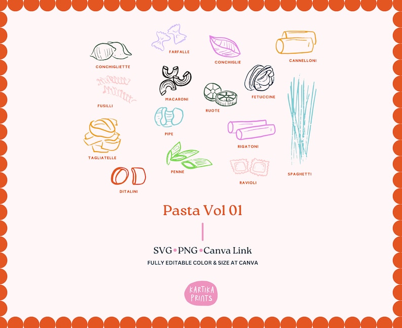Pasta Illustration SVG PNG Bundle - Hand Drawn Italian Food Outline ...