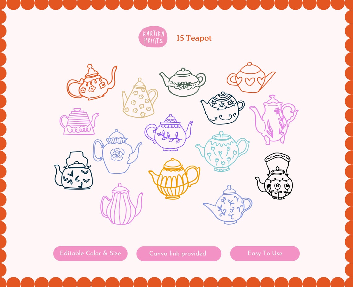 Bundle Teapot Illustration SVG PNG Bundle Hand Drawn Teapot Outline ...