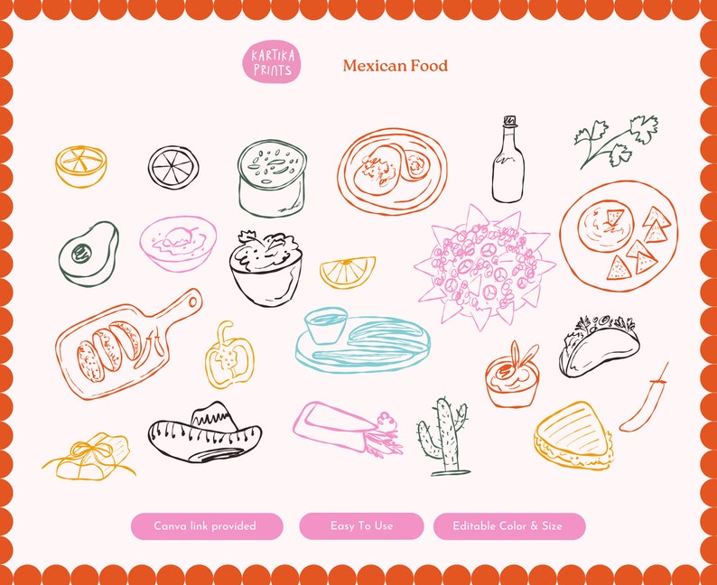 Mexican Food Illustration SVG PNG Bundle - Hand Drawn Tacos Food ...