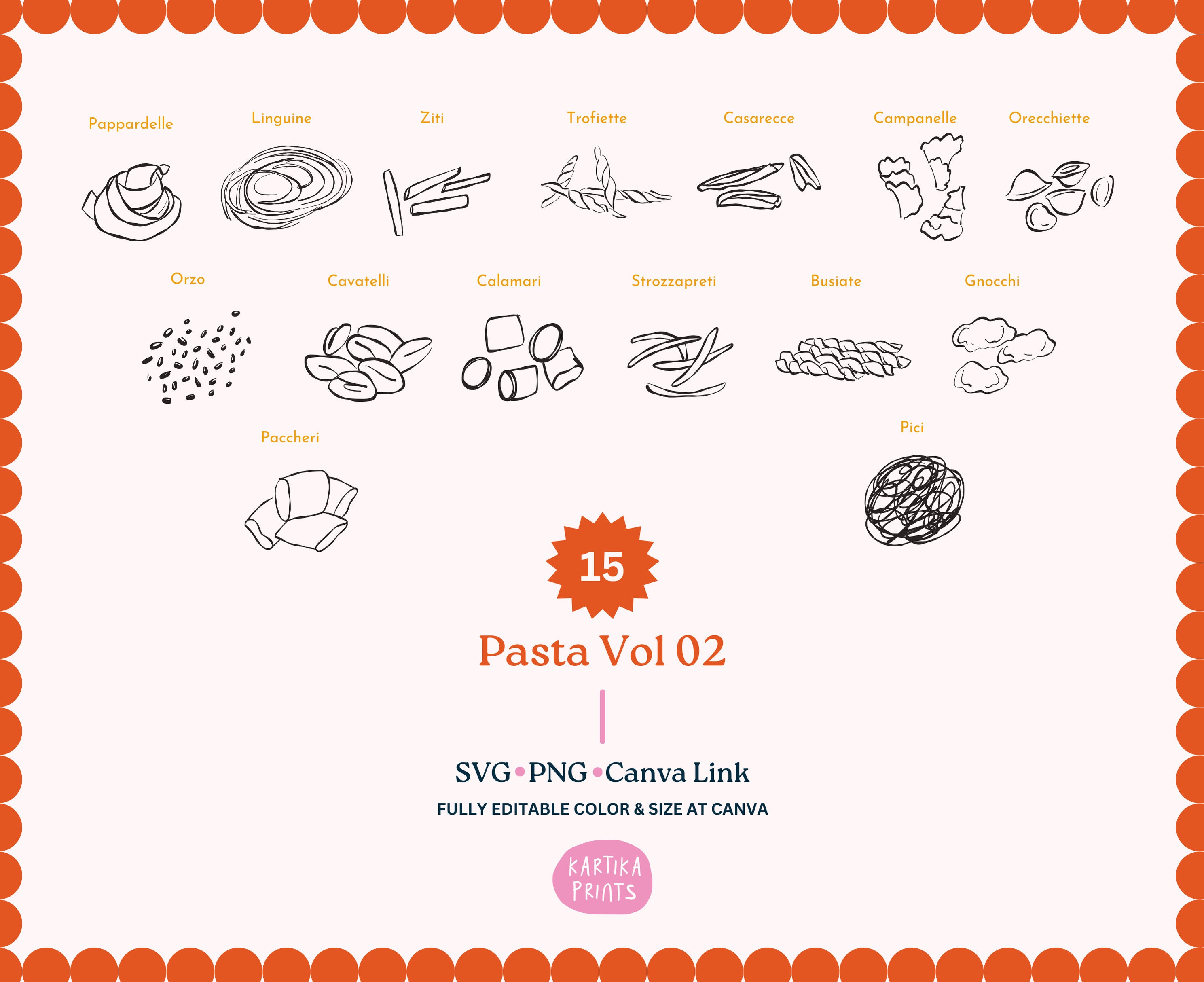 Hand-drawn Pasta Illustration Bundle: Italian Food SVG PNG Clipart ...