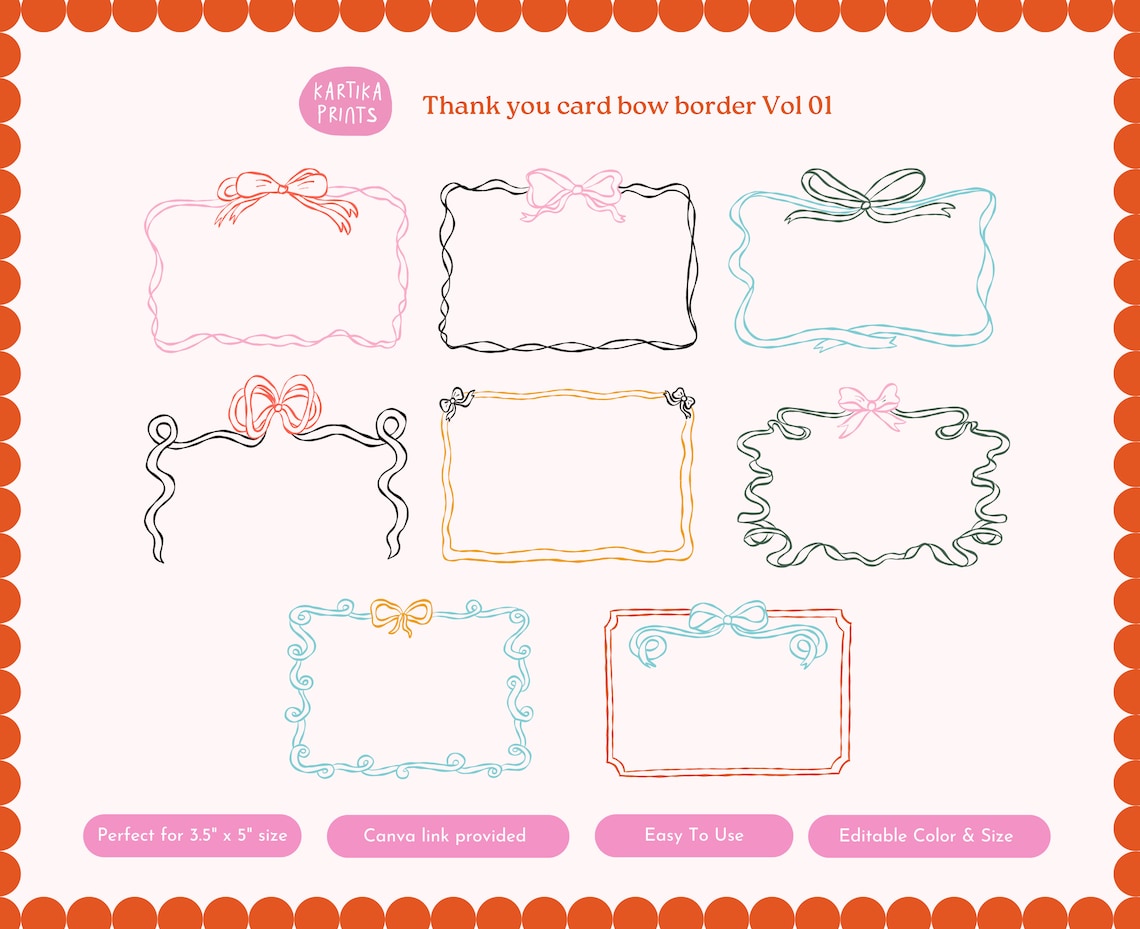 Hand Drawn Bow Border Frame Illustration SVG PNG, Wavy Border With Bow ...