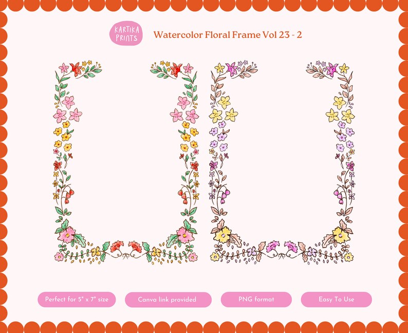 Watercolor Floral Border Frame PNG: Hand-drawn Invitation Design ...
