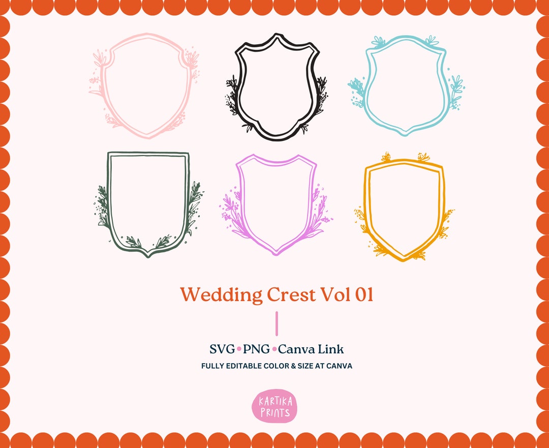 Wedding Crest Clip Art Illustration Bundle SVG PNG - Hand Drawn ...