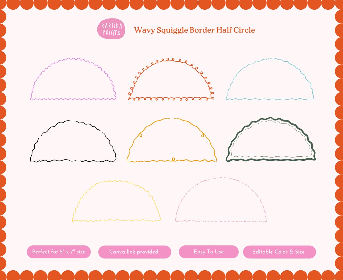 Hand Drawn Wavy Border Half Circle Frame Illustration SVG PNG, Bundle ...