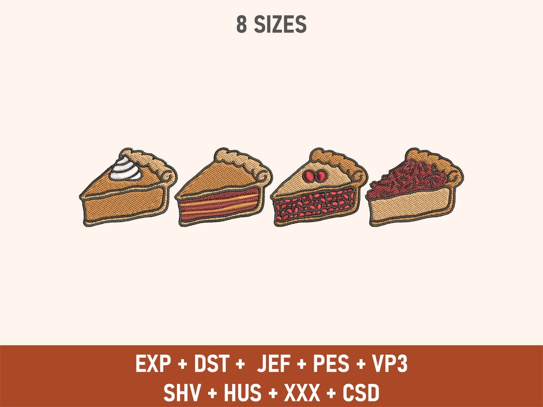 Thanksgiving Pie Embroidery, Thanksgiving Cherry Pie, Pumpkin Pie ...