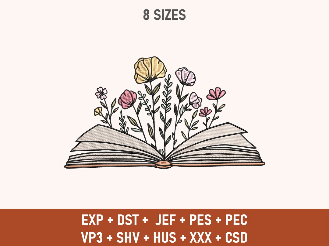 Book With Flowers Machine Embroidery Design, Book Embroidery, Book ...