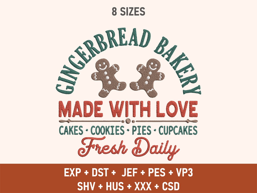 Gingerbread Bakery Embroidery Design, Christmas Embroidery Designs ...