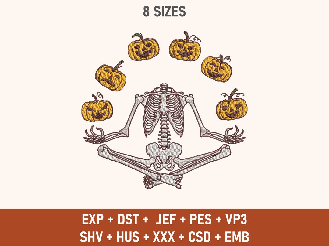 Pumpkin Skeleton Embroidery Design File, Halloween Embroidery, Skeleton ...