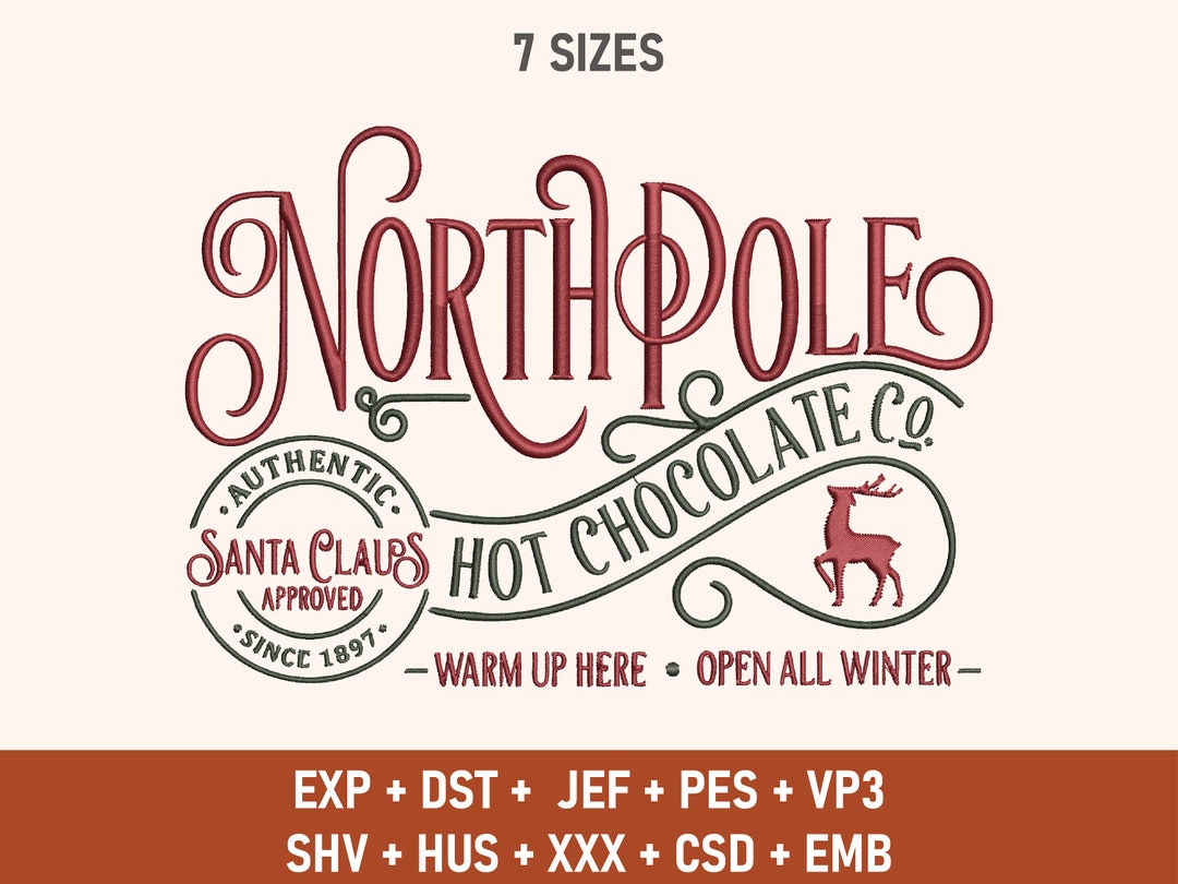 North Pole Hot Chocolate Embroidery, Christmas Embroidery Design, North ...