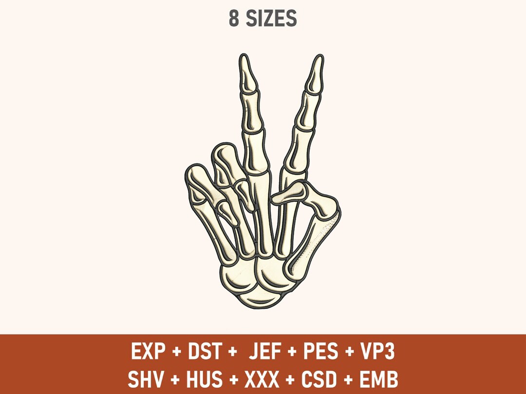Skeleton Peace Hand, Skeleton Peace Sign, Skeleton Hand Embroidery ...