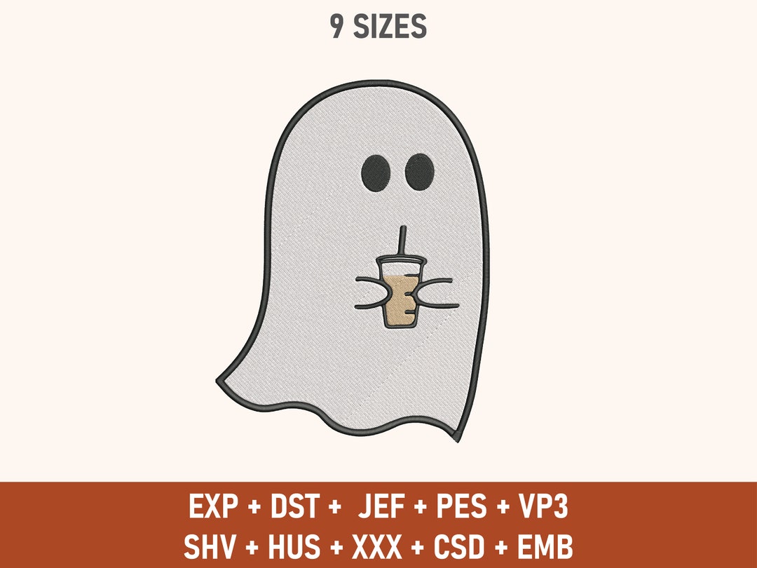 Ghost Drinking Iced Coffee Embroidery Design, Halloween Embroidery ...