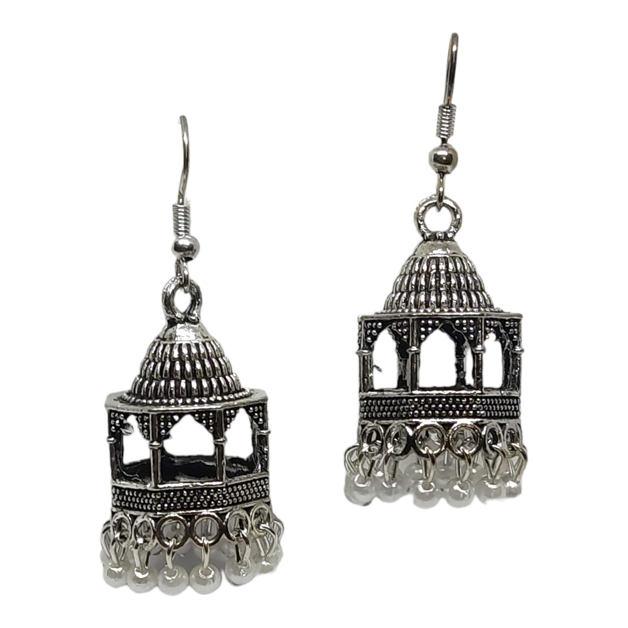 Oxidized Jhumka Earrings: Indian Temple Style With Pearls - Etsy