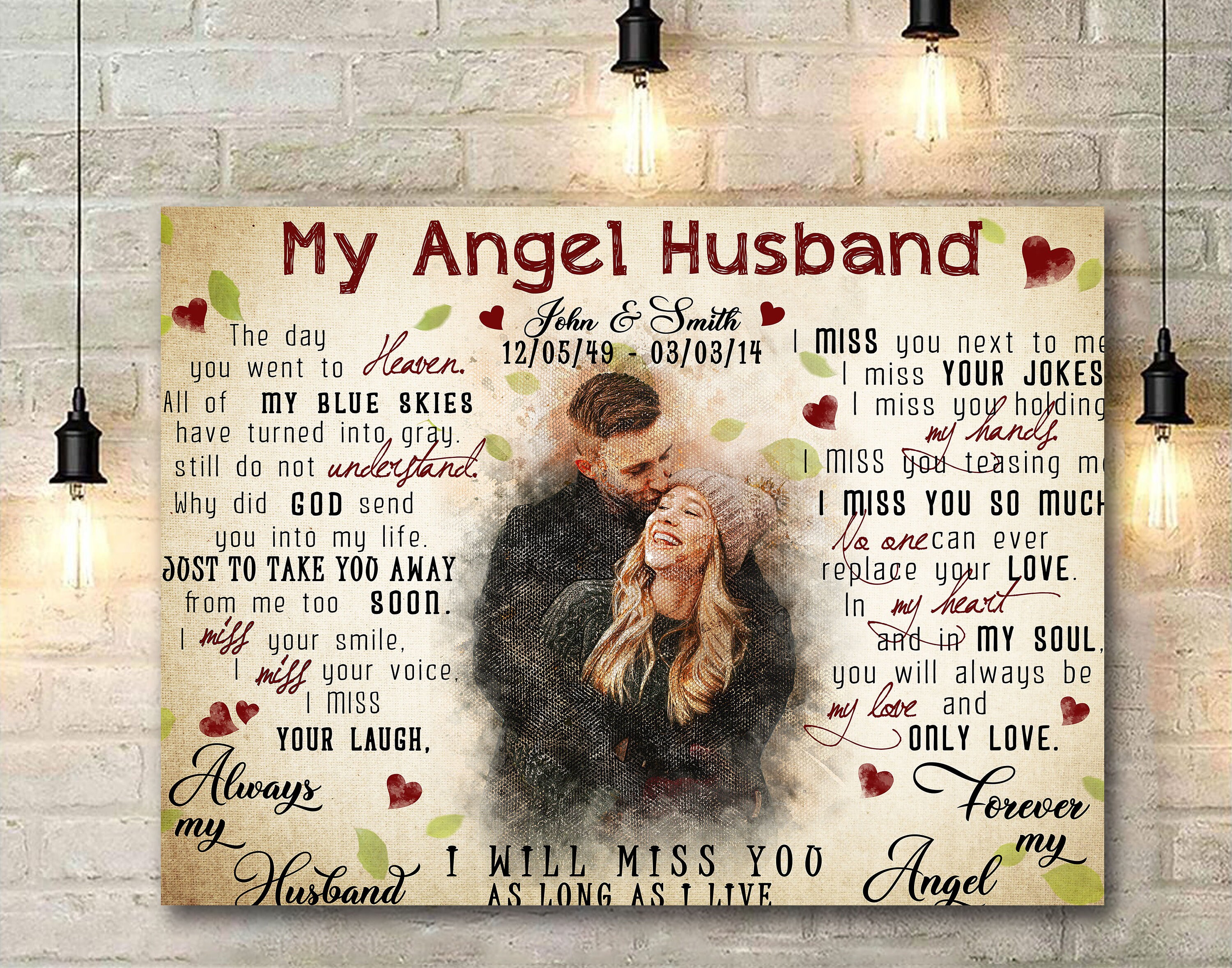 My Angel Husband Personalized Canvas Wall Art, Custom Husband Print ...