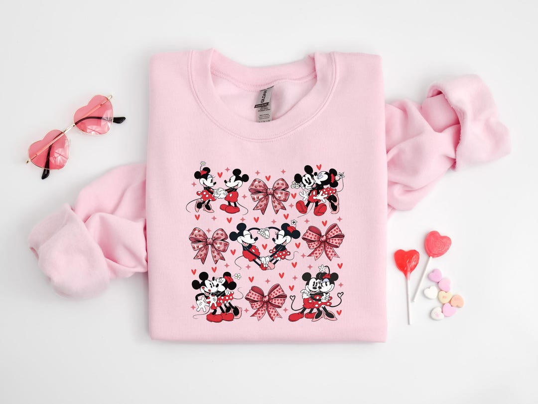 Pink Bow Coquette Mickey Minnie Valentine's Day Sweatshirt, Trendy ...