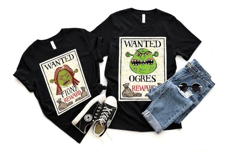 Shrek and Fiona Wanted Ogres Reward Shirt, Halloween Costume Shirt ...