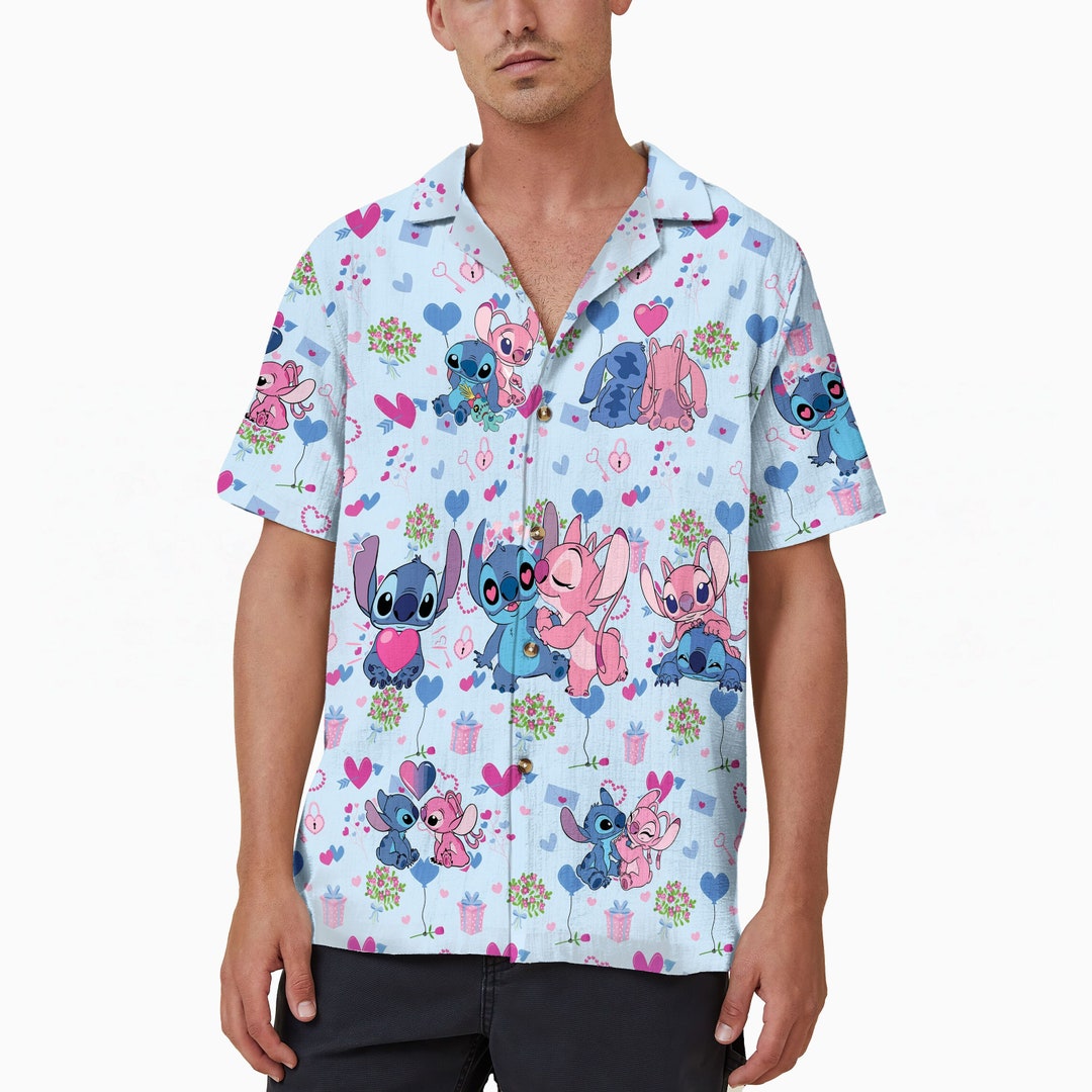 Stitch And Angel Valentines Day Shirt Disney Couple Hawaiian Shirt