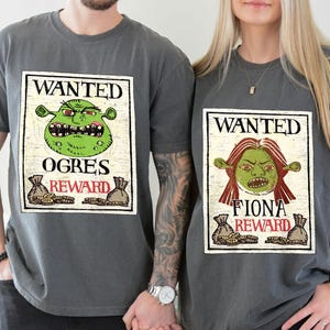 Shrek and Fiona Wanted Ogres Reward Shirt, Halloween Costume Shirt ...