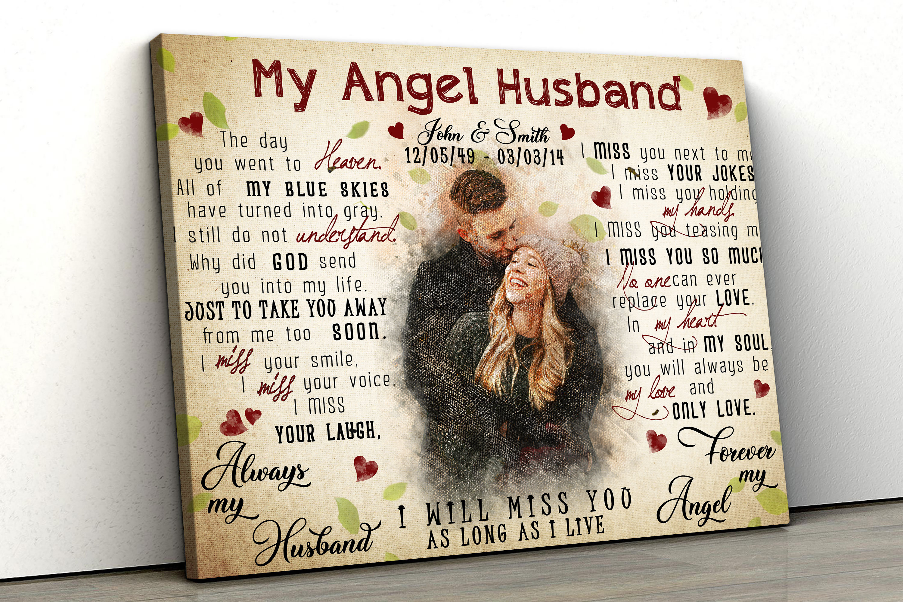 My Angel Husband Personalized Canvas Wall Art, Custom Husband Print ...