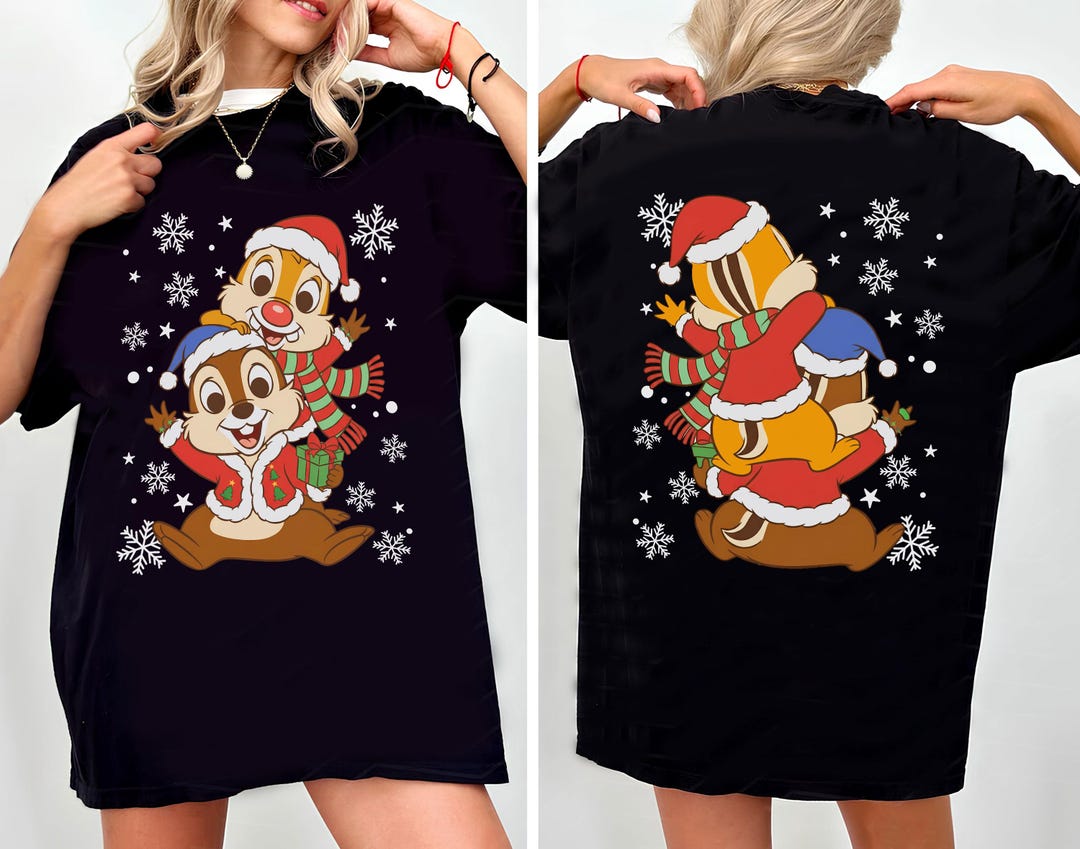 Two-sided Chip N Dale Christmas Santa Hat Shirt, Vintage 90s Disney ...