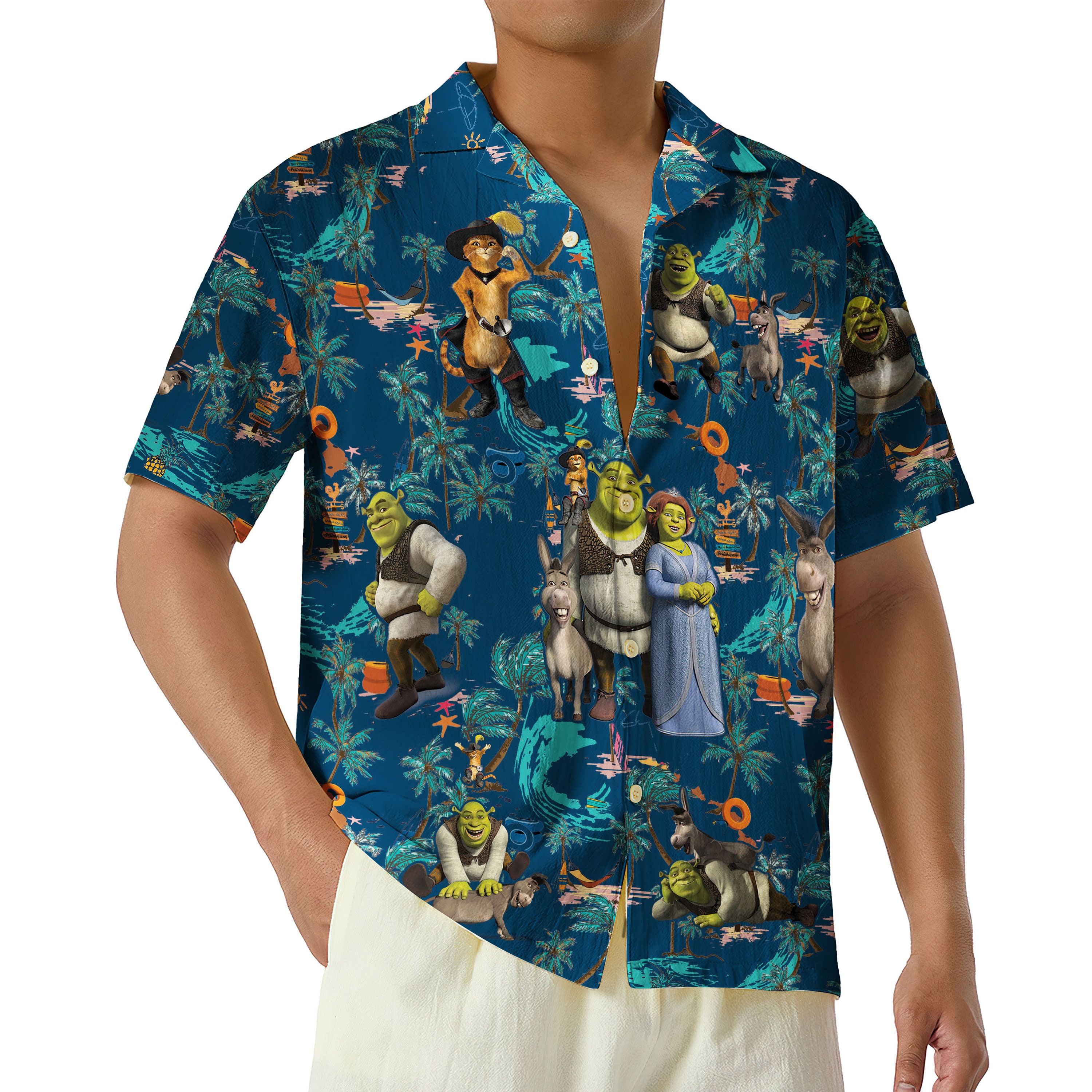 Shrek Hawaiian Shirt, Shrek and Fiona Hawaiian Vacation Shirt, Disney ...