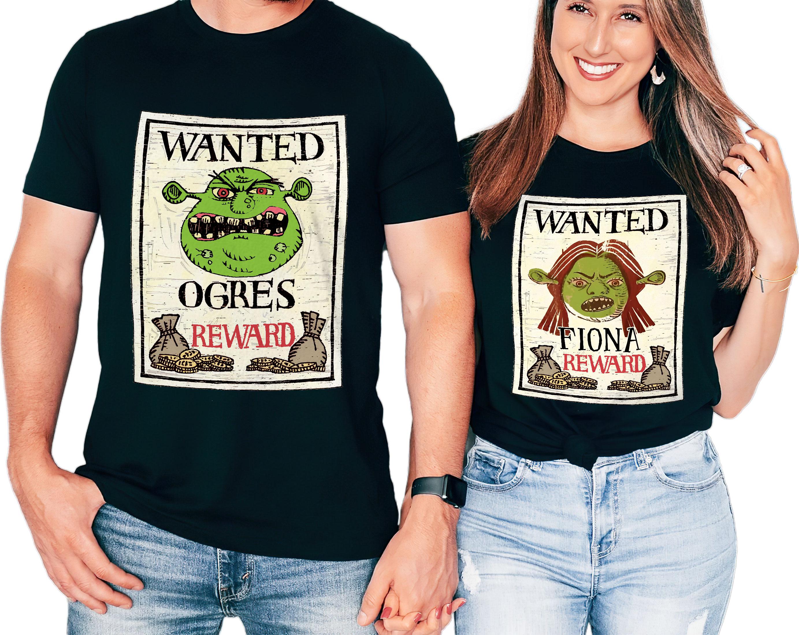 Shrek and Fiona Wanted Ogres Reward Shirt, Halloween Costume Shirt ...