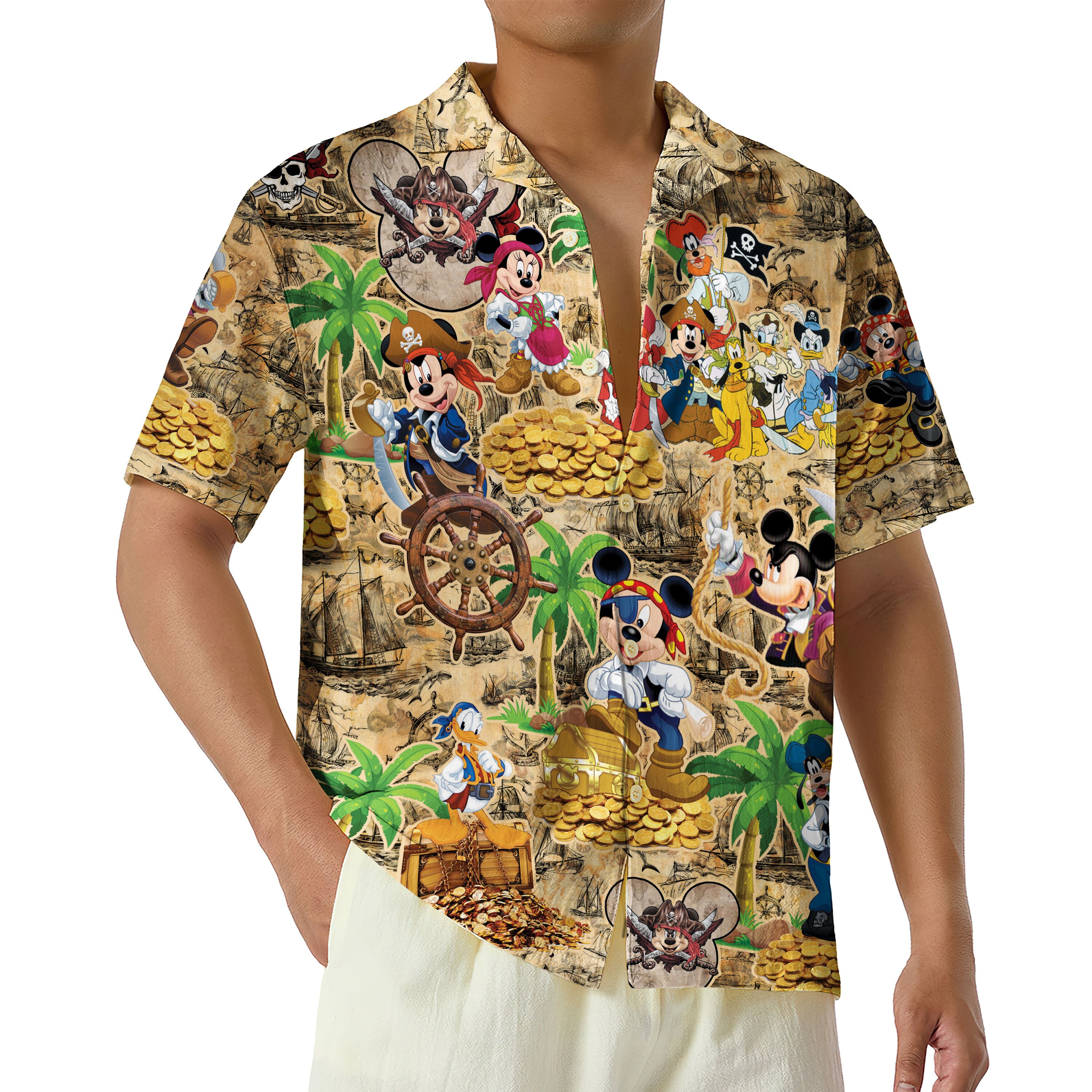 Tropical Mickey Pirate Hawaiian Shirt Mickey Mouse Beach Shirt, Pirate ...