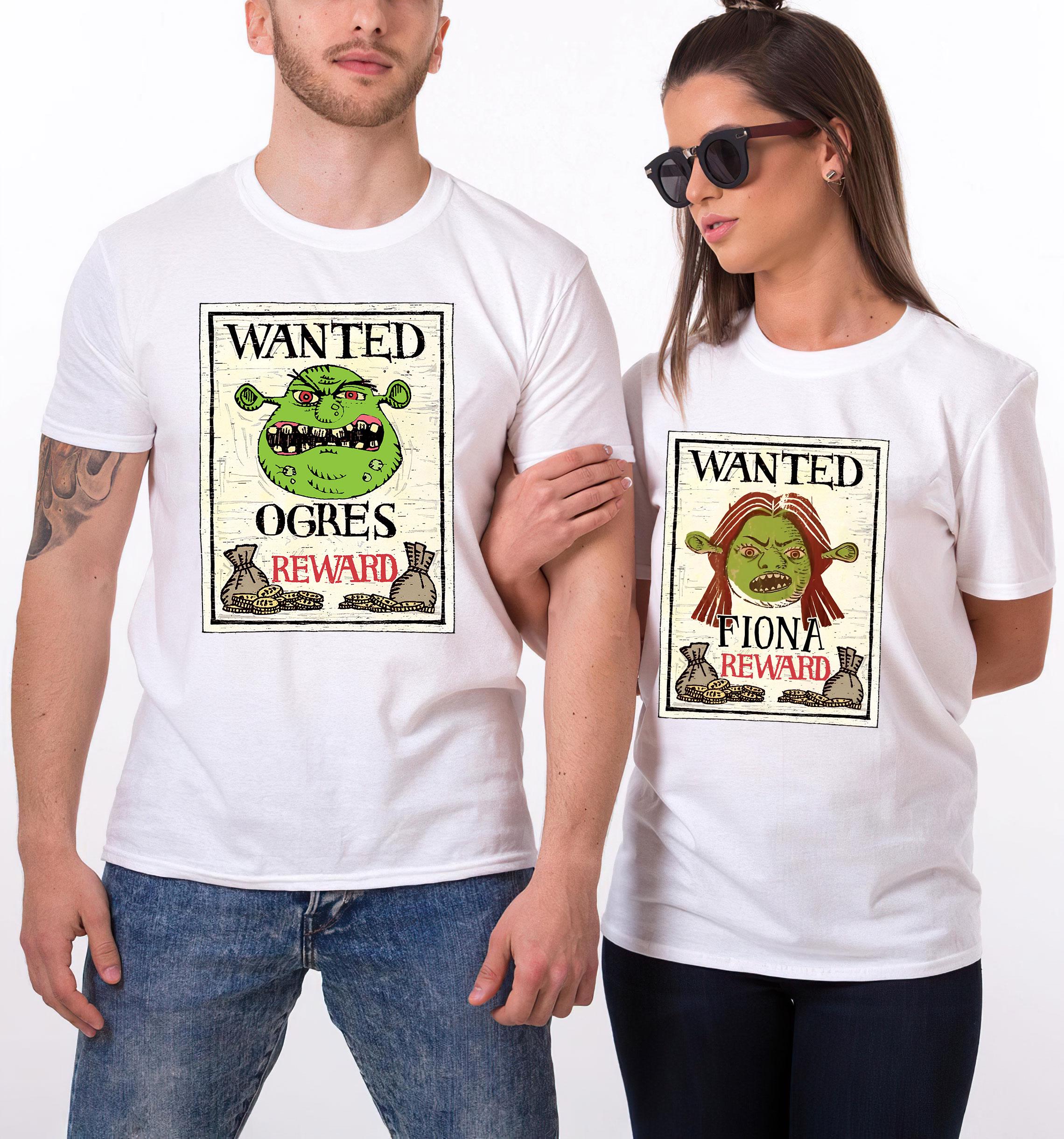 Funny Shrek and Fiona Wanted Ogres Reward Shirt, Halloween Costume ...