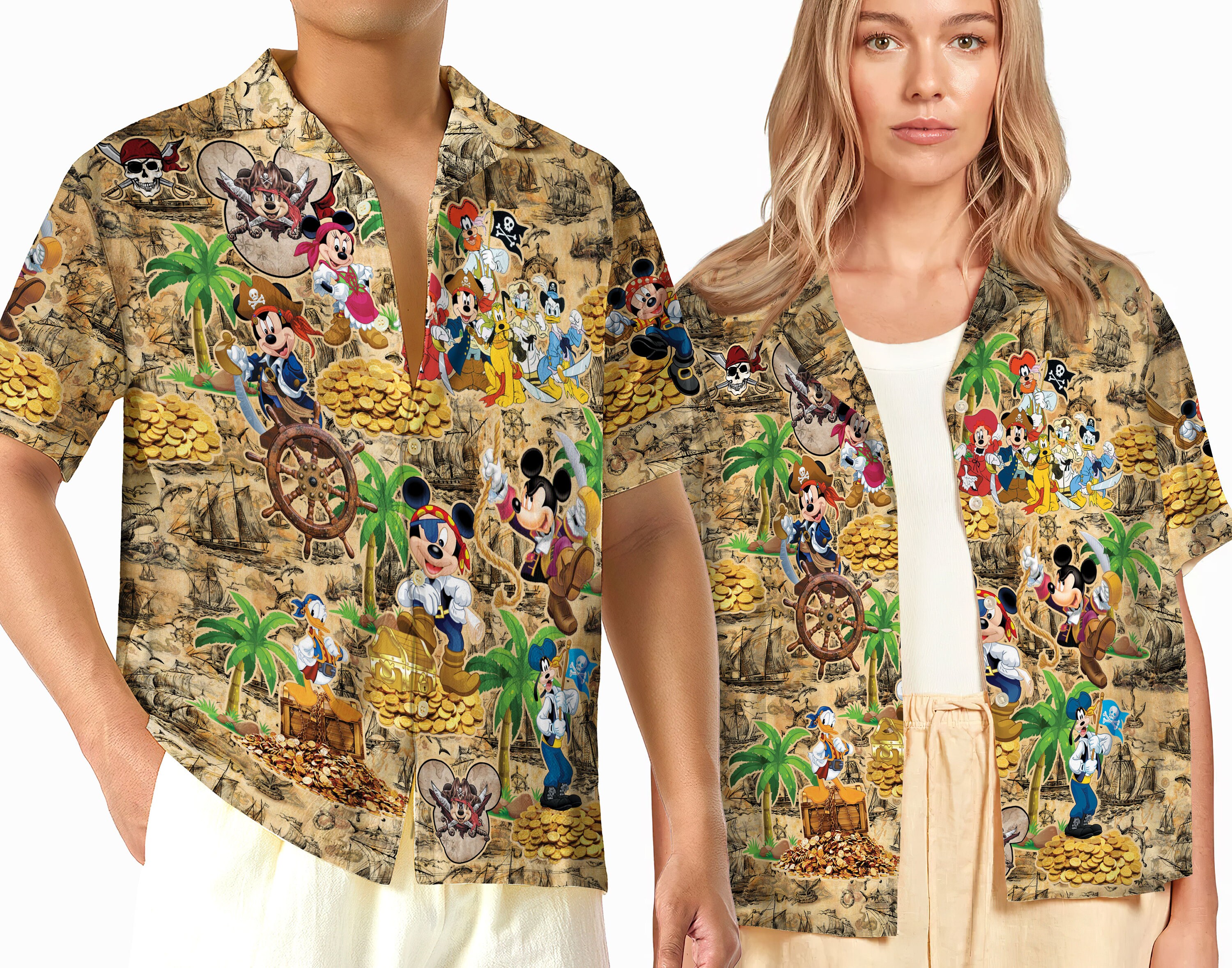 Tropical Mickey Pirate Hawaiian Shirt Mickey Mouse Beach Shirt, Pirate ...