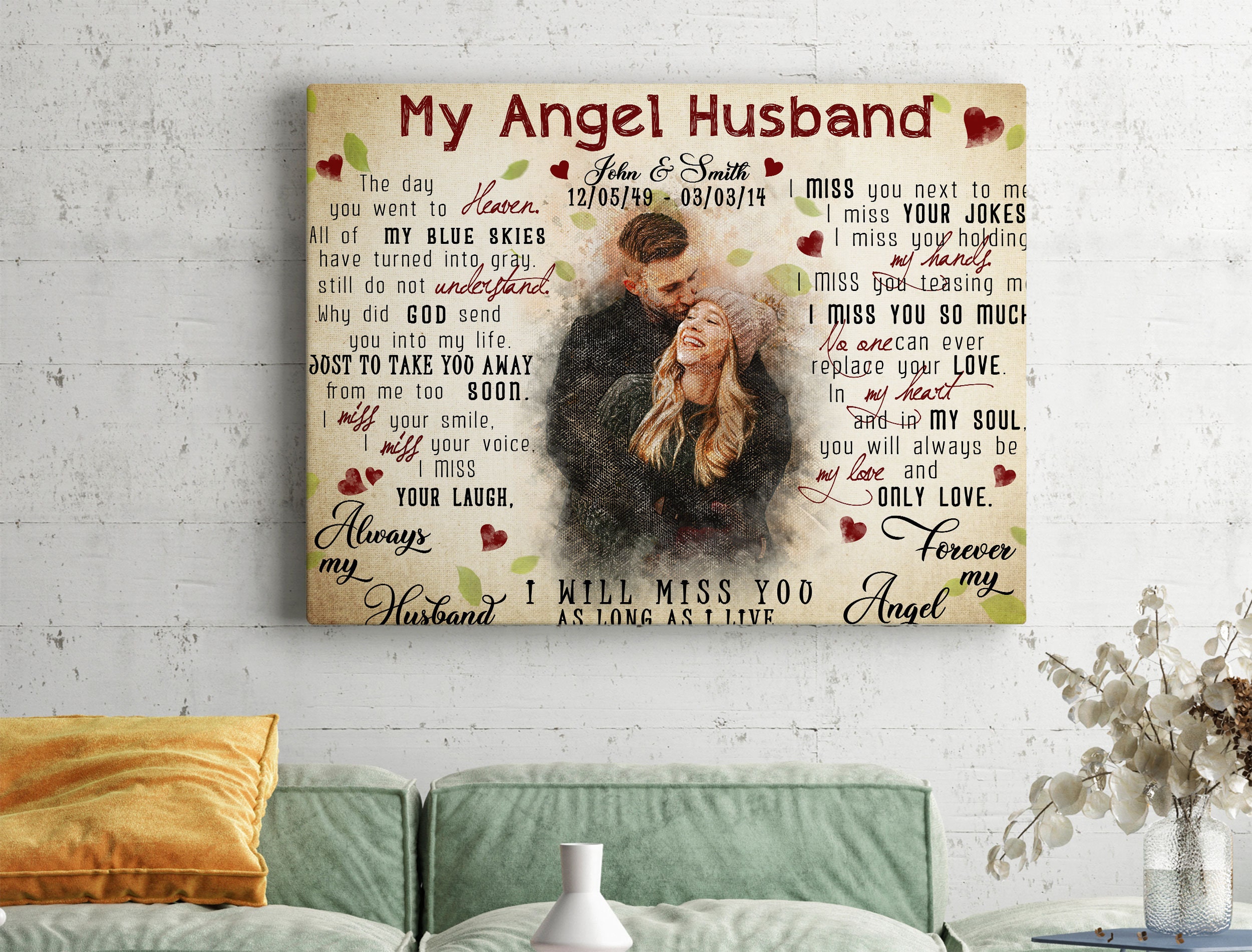 My Angel Husband Personalized Canvas Wall Art, Custom Husband Print ...