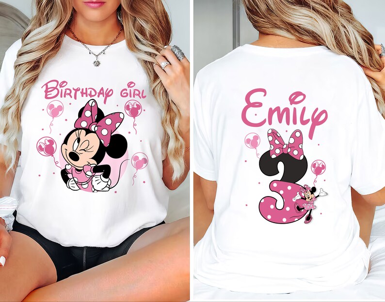 Two-sided Minnie Mouse Birthday Girl Shirt, Birthday Party Shirt, Magic ...