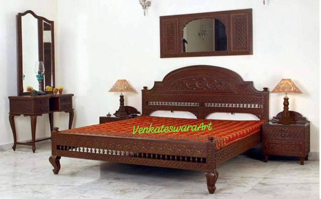 Handcrafted Solid Wooden Bed/ Handmade Fine Carved Bed/ Wooden - Etsy