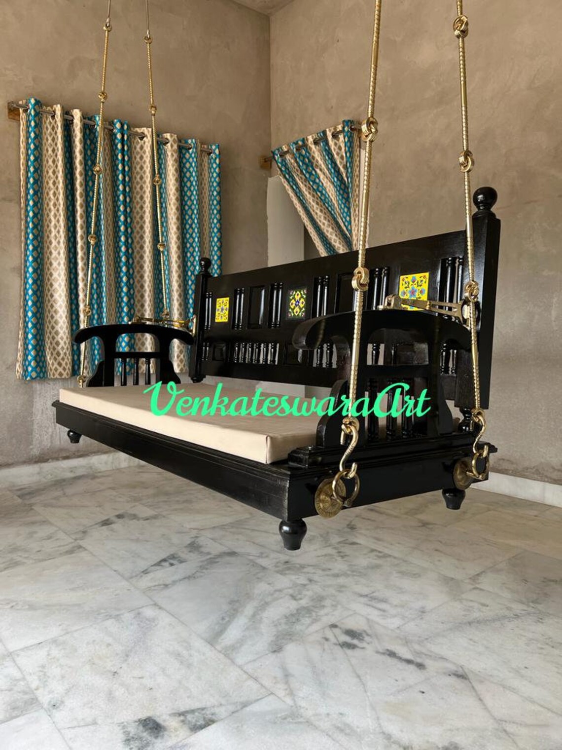 Handcrafted Solid Teak Wooden Reversible Ceiling Swing/handmade Solid ...