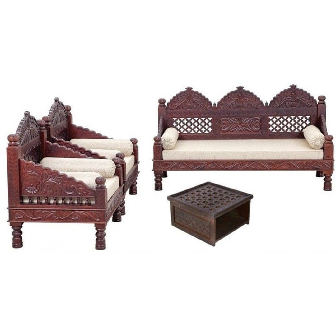 Handmade Solid Teak Wooden Carved Diwan Set/carved Diwan Set - Etsy