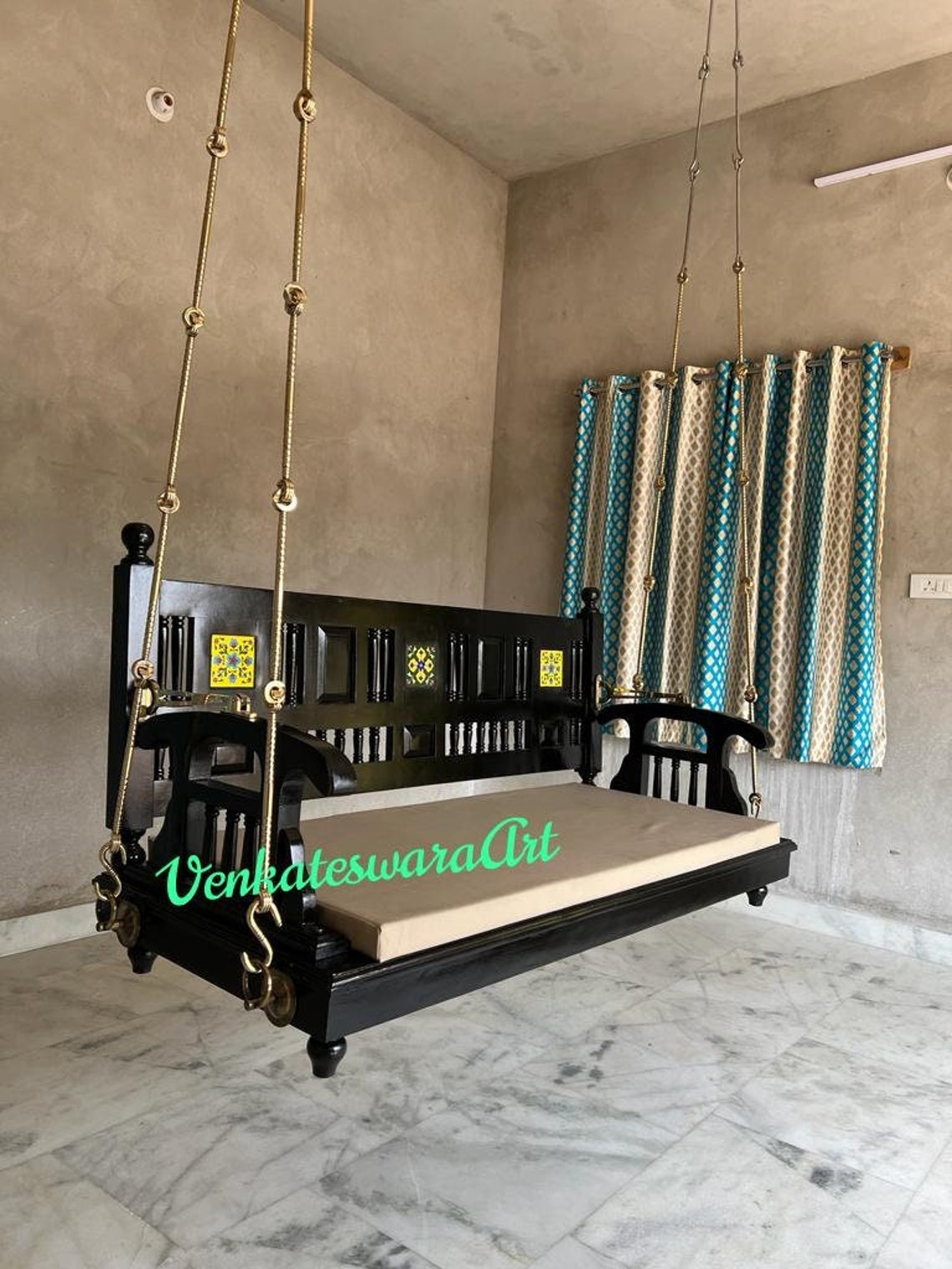 Handcrafted Solid Teak Wooden Reversible Ceiling Swing/handmade Solid ...