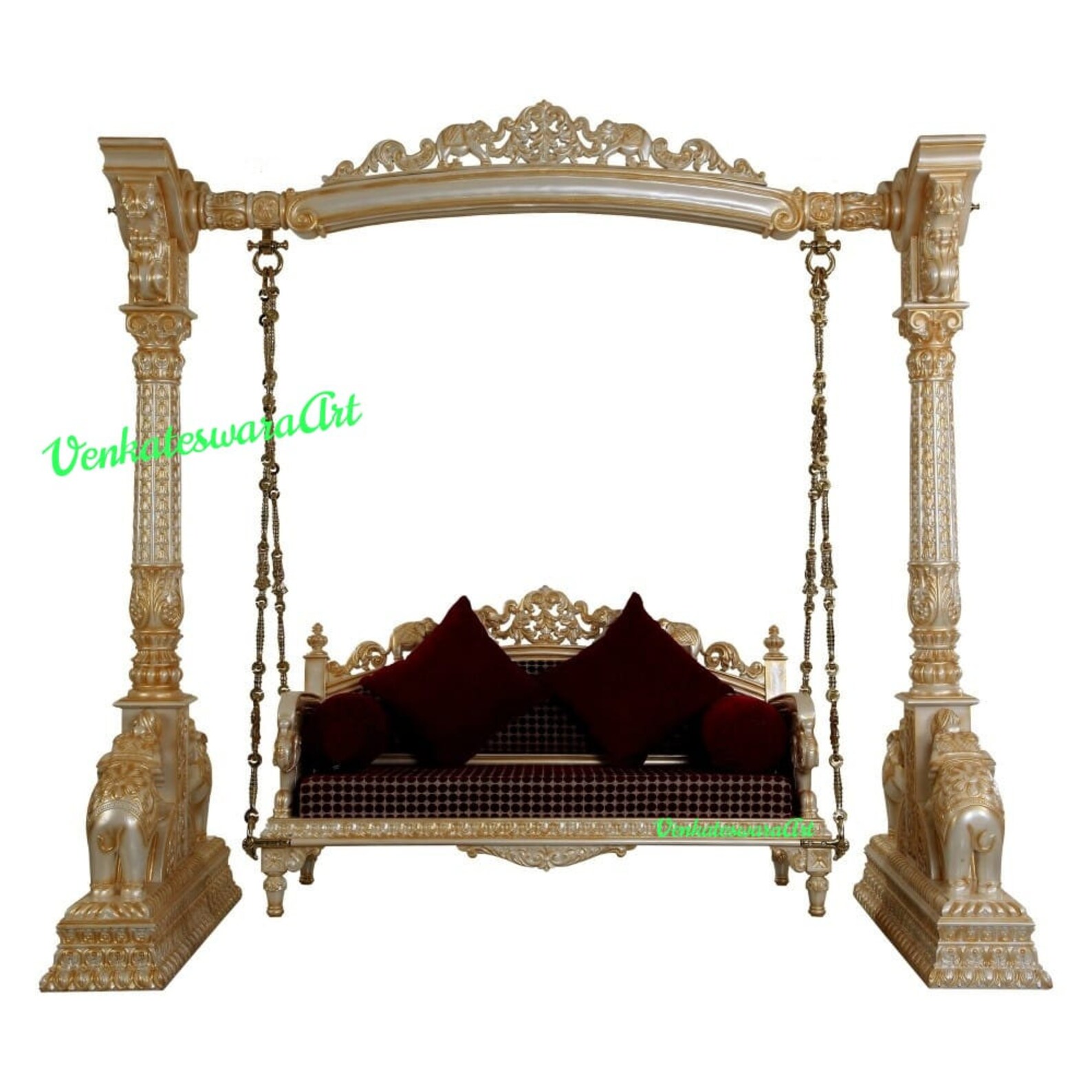 Handmade Teak Wooden Fine Carved Maharaja Swing/indoor Swing With Brass ...