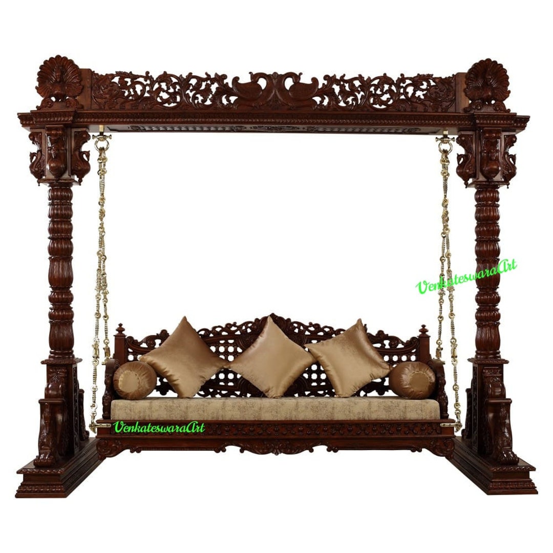 Handmade Teak Wooden Fine Carved Maharaja Swing/indoor Swing With Brass ...