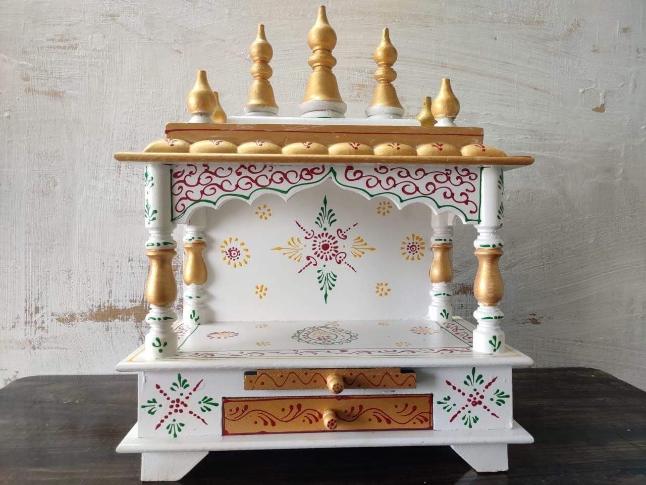 Handcrafted Wooden Temple/wooden Puja Temple/beautifully Painted Wooden ...