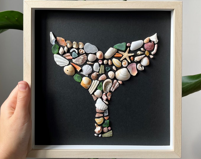 Whale Tail Sea Shell and Sea Glass Collage for Wall Decor - Etsy