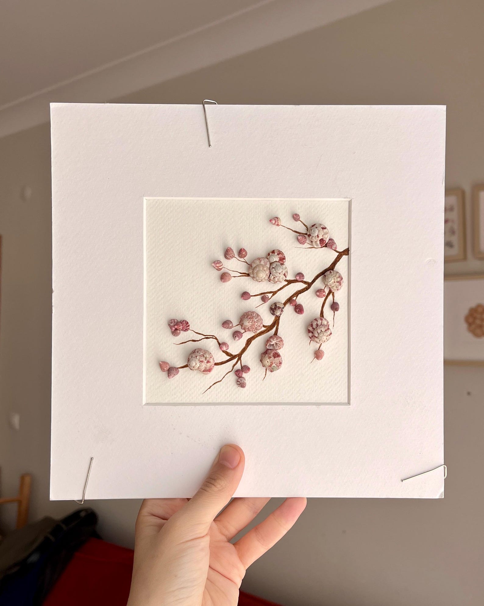 Abstract Sakura Branch With Sea Shells, Shadow Box Mosaic Art, Almond ...