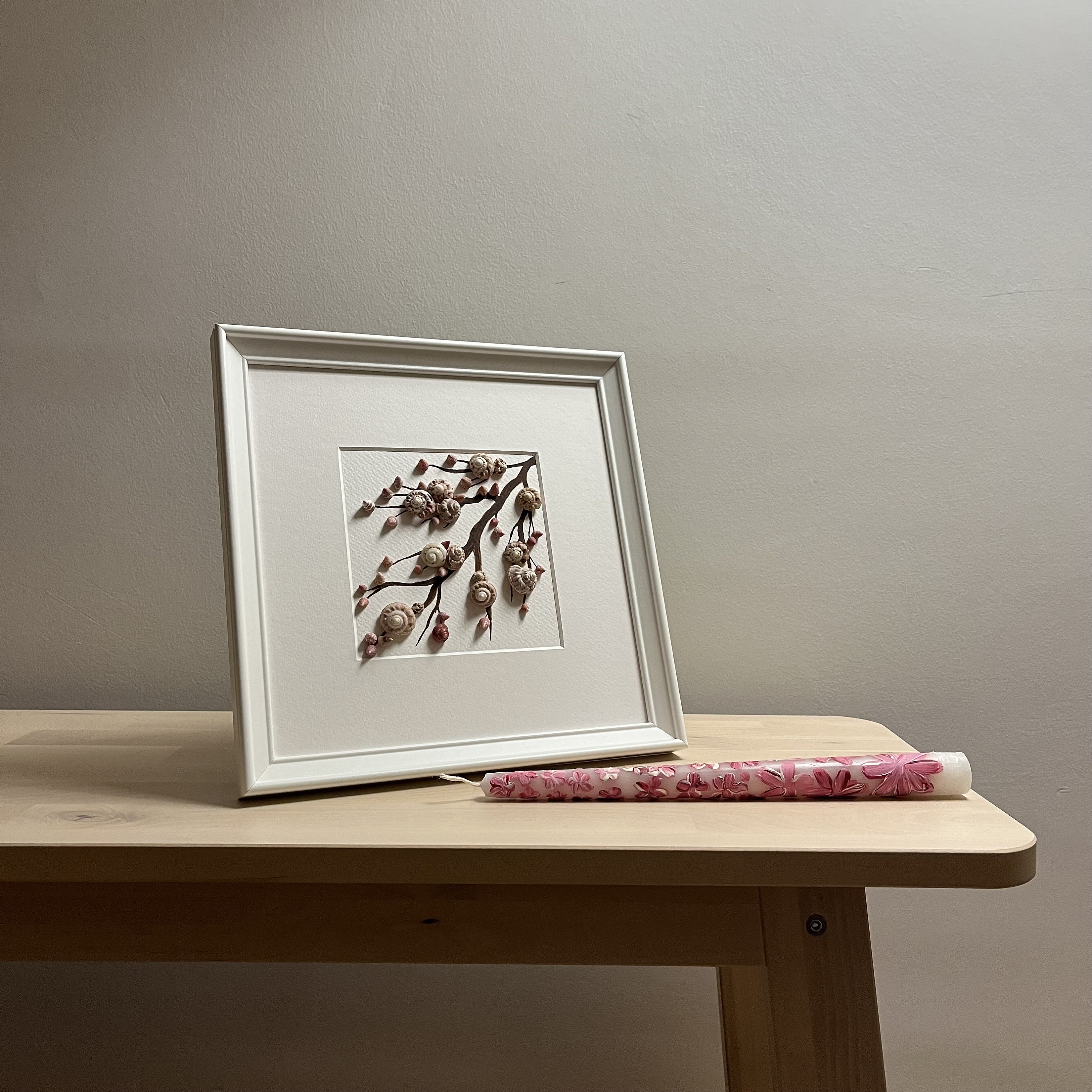 Abstract Sakura Branch With Sea Shells, Shadow Box Mosaic Art, Almond ...