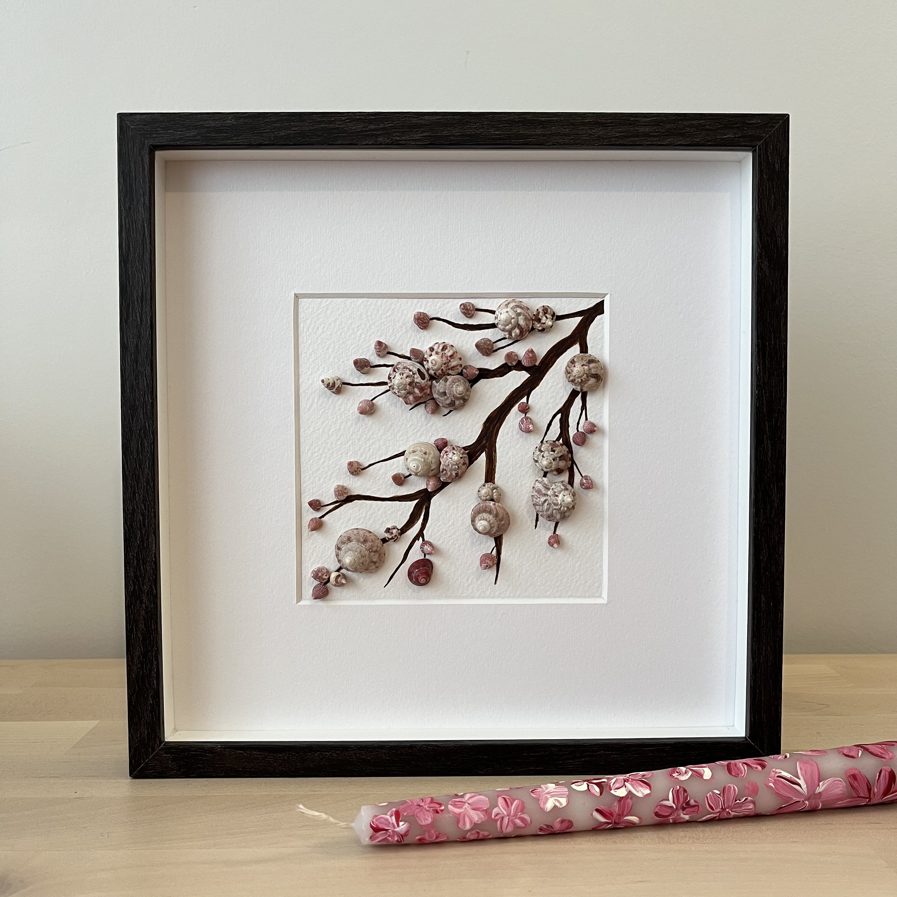 Abstract Sakura Branch With Sea Shells, Shadow Box Mosaic Art, Almond ...