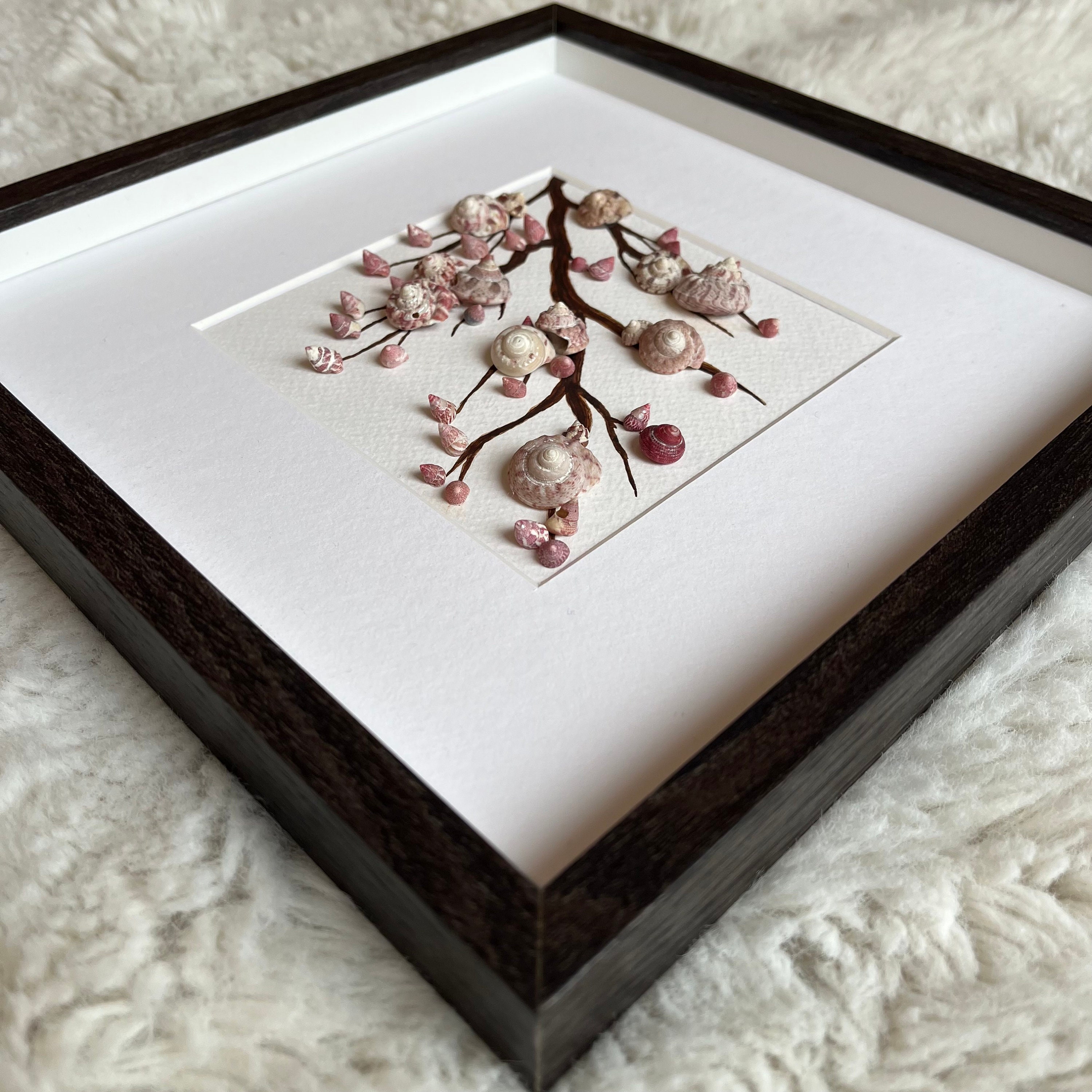 Abstract Sakura Branch With Sea Shells, Shadow Box Mosaic Art, Almond ...