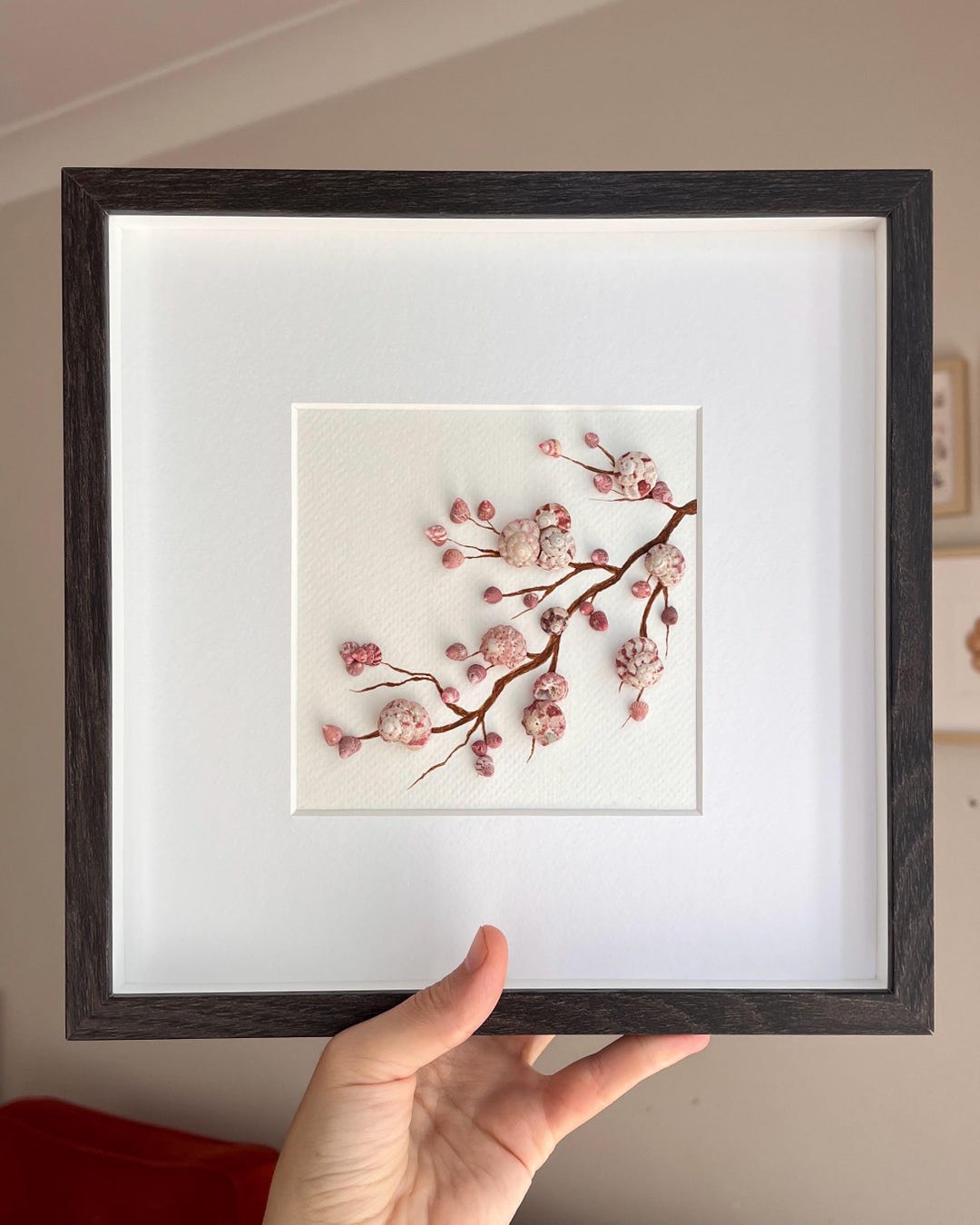 Abstract Sakura Branch With Sea Shells, Shadow Box Mosaic Art, Almond ...