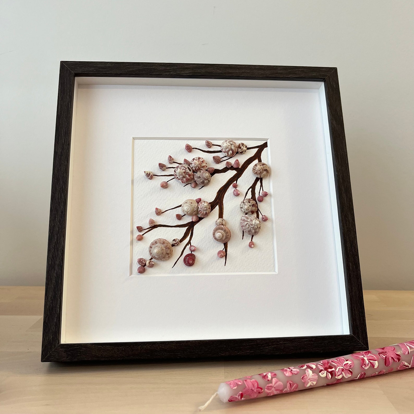 Abstract Sakura Branch With Sea Shells, Shadow Box Mosaic Art, Almond ...