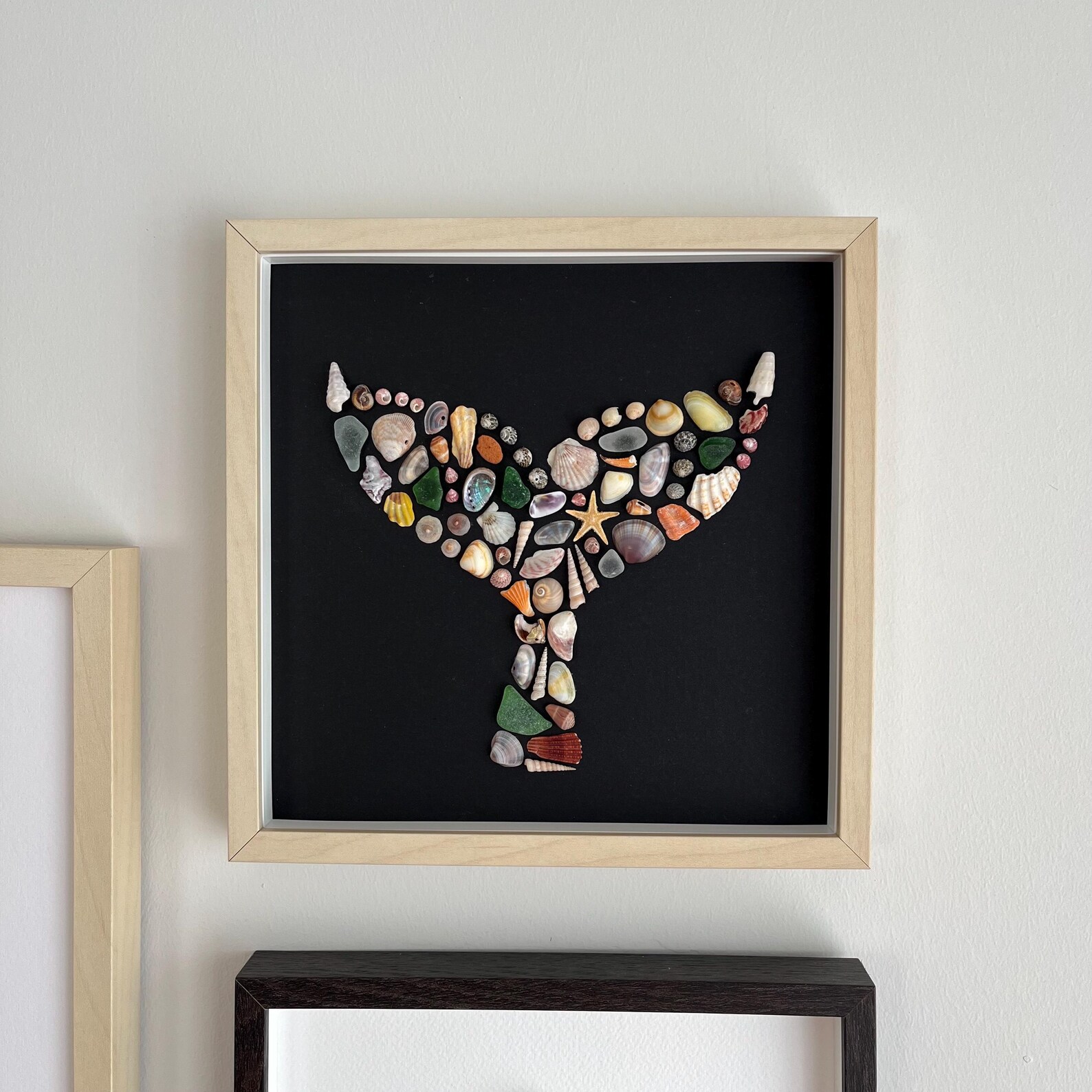 Whale Tail - Sea Shell and Sea Glass Collage, Framed in a Shadow Box ...