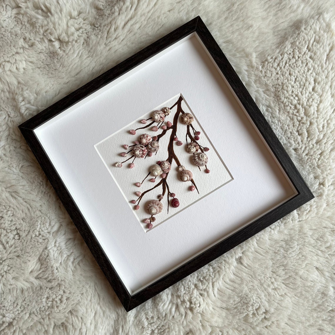 Abstract Sakura Branch With Sea Shells, Shadow Box Mosaic Art, Almond ...