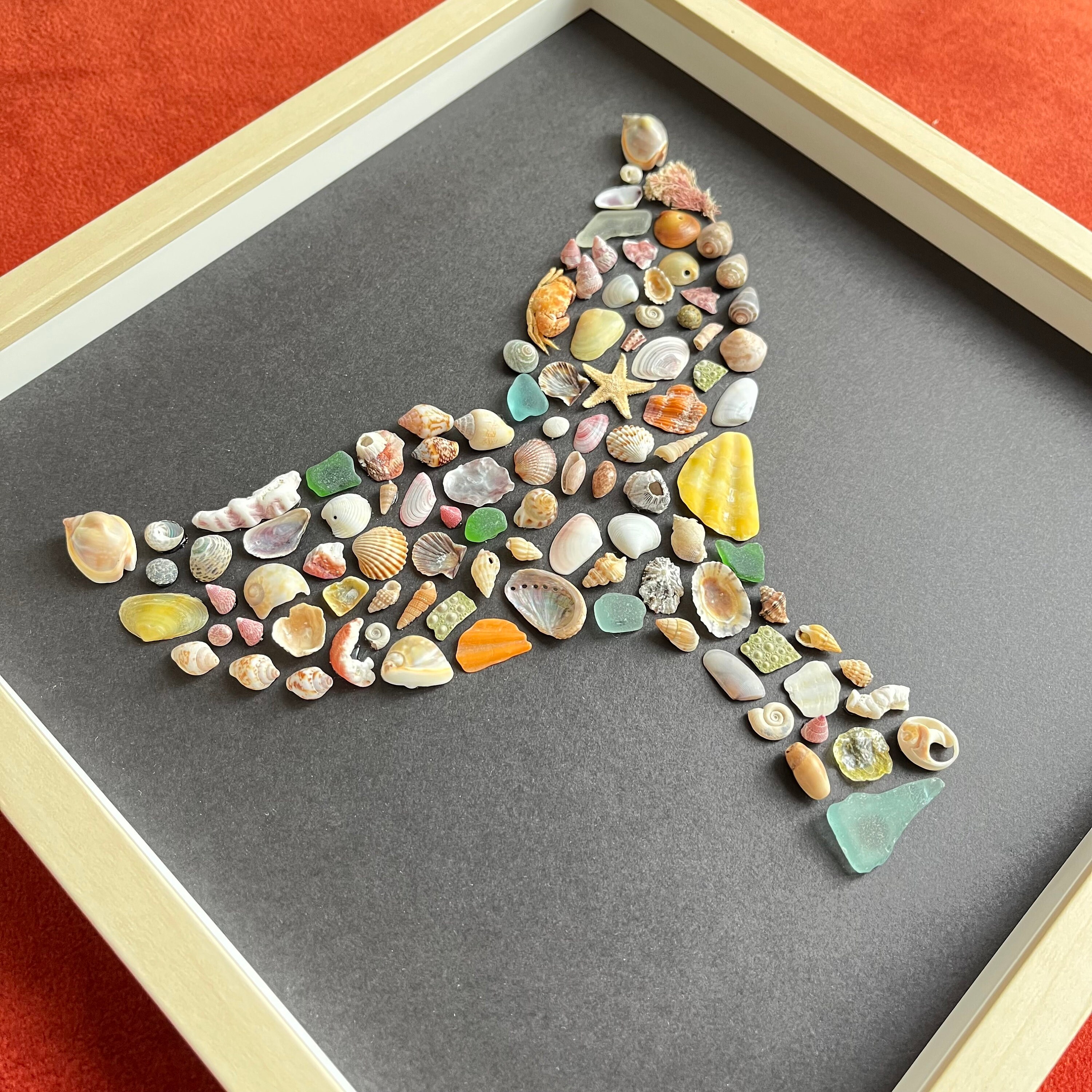 Whale Tail - Sea Shell and Sea Glass Collage, Framed in a Shadow Box ...