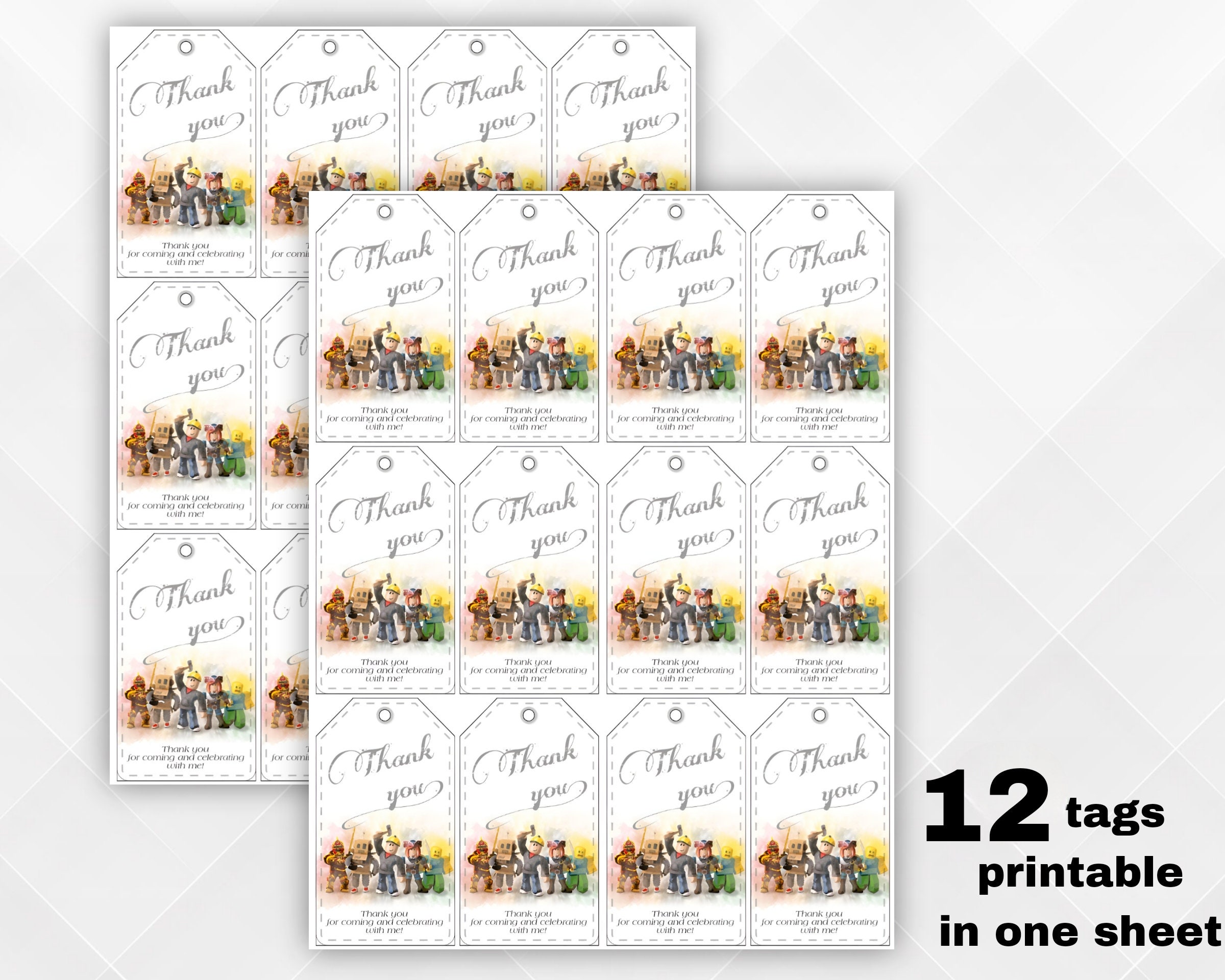 Kids Birthday Thank You Tag, Printable Gift Bag Tags, Thank You Sticker ...