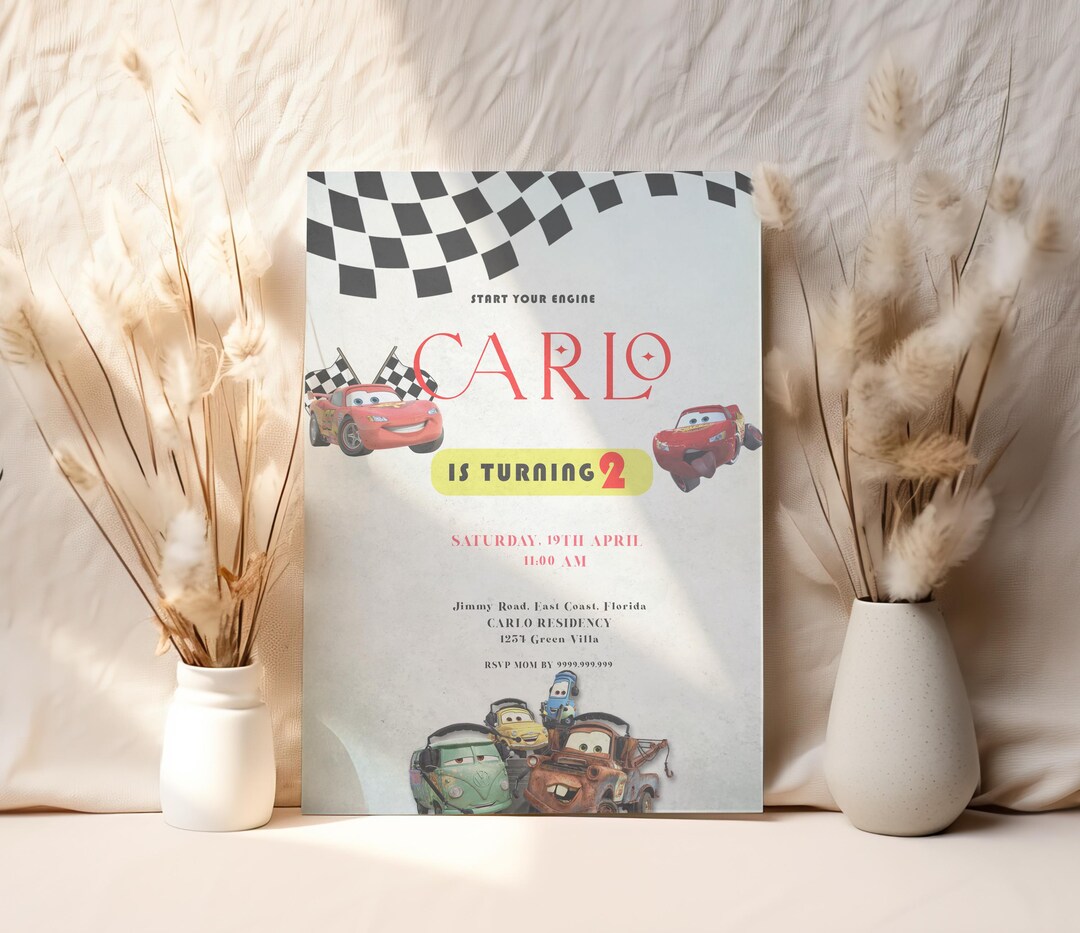 Cars Birthday Invitation, Cars Birthday Theme, Boy Favourite Colour ...